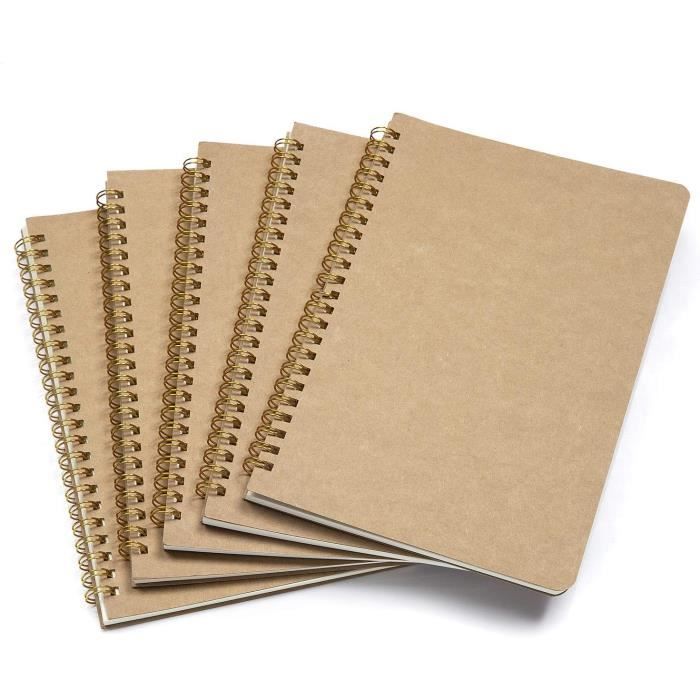 A5 Cahier à Spirale Lot de 5 Blocs Notes Spirales en Couverture Kraft ...