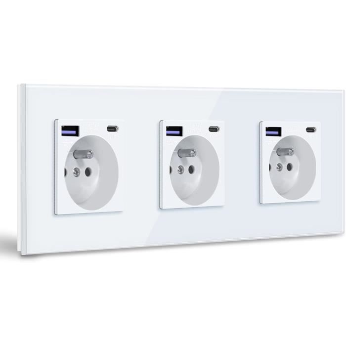 Prise murale triple avec USB C Pd20W, prise de courant encastrée, prise ...