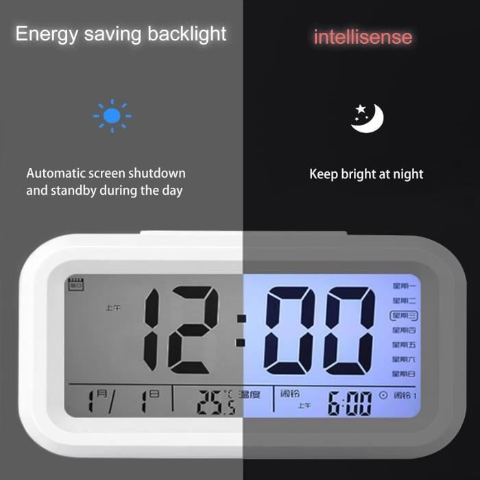 Réveil Digital À Piles Grand Ecran,Alarm Réveil Led Avec Fonction Snooze,Horloge Numérique Pile ...