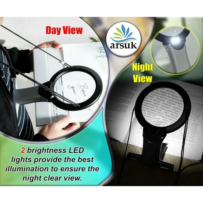 ARSUK Loupe avec lère et Support, loupe 6X avec lère, loupe Mains ...