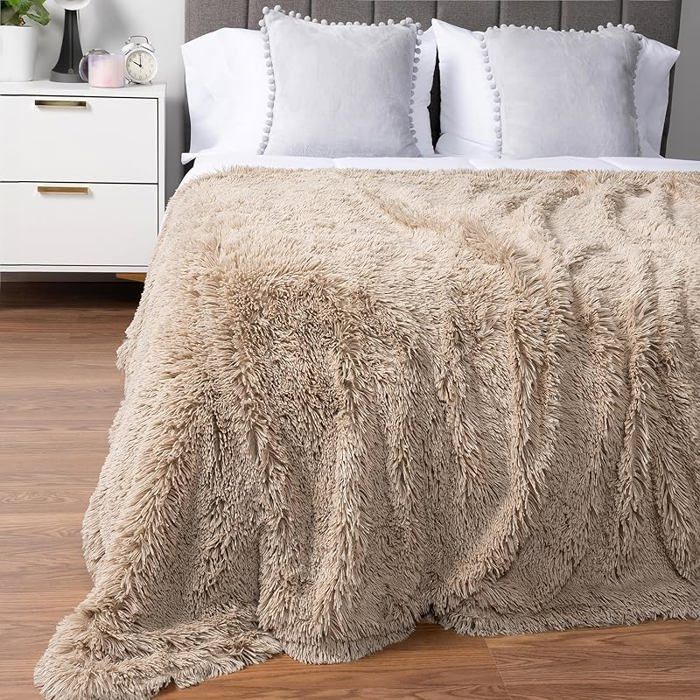Couverture douce et moelleuse en fausse fourrure, taupe camel ...