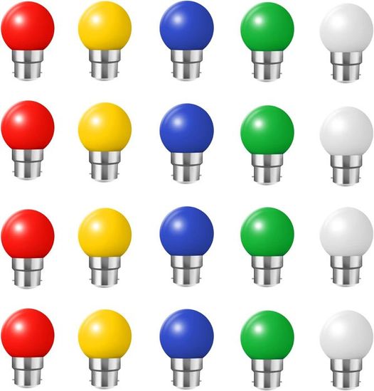 Lot de 20 ampoules Led B22 2W Guirlande Rouge Jaune VerteBleublanc ...