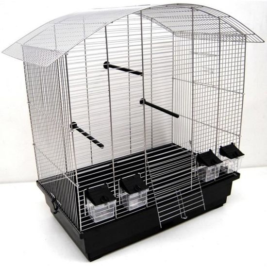 Cage pour Perruche Ondulée et Canaries - Noir Chrome - 2 portes - 3 ...
