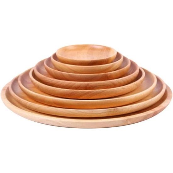 Fablcrew 1Pcs Plateau de Service Rond Bois Assiette Bois Plat Plateau ...