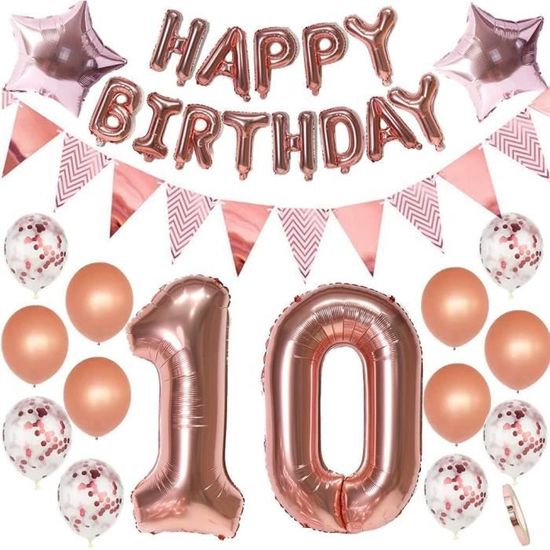 Décoration 10ème Anniversaire Fille Or Rose Set de Décoration Fête ...