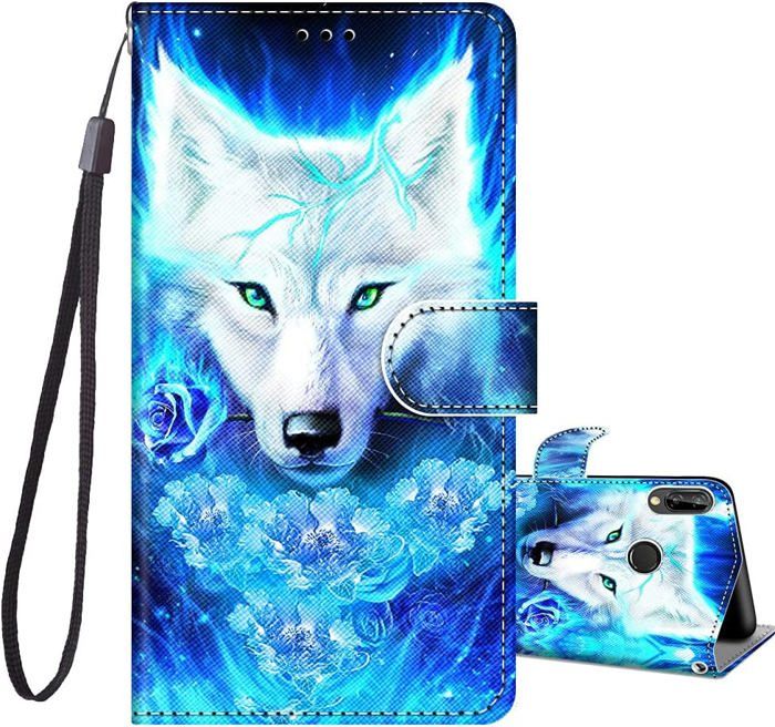 Étui Portefeuille Huawei P20 Lite/Nova 3E, Motif Loup, Housse Antichoc PU Cuir avec Support ...