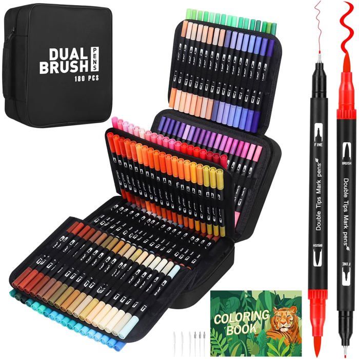 Feutres Coloriage Adulte, 180 Stylos à Colorier Stylos Pinceaux à ...