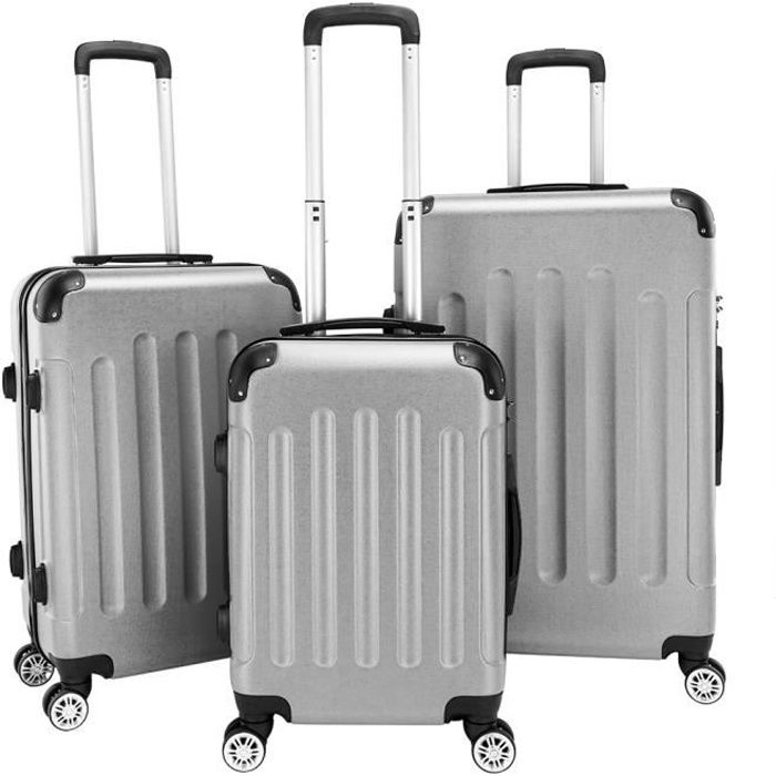 Set de 3 Valise trolley portable 3 en 1 en ABS 20" / 24" / 28" gris