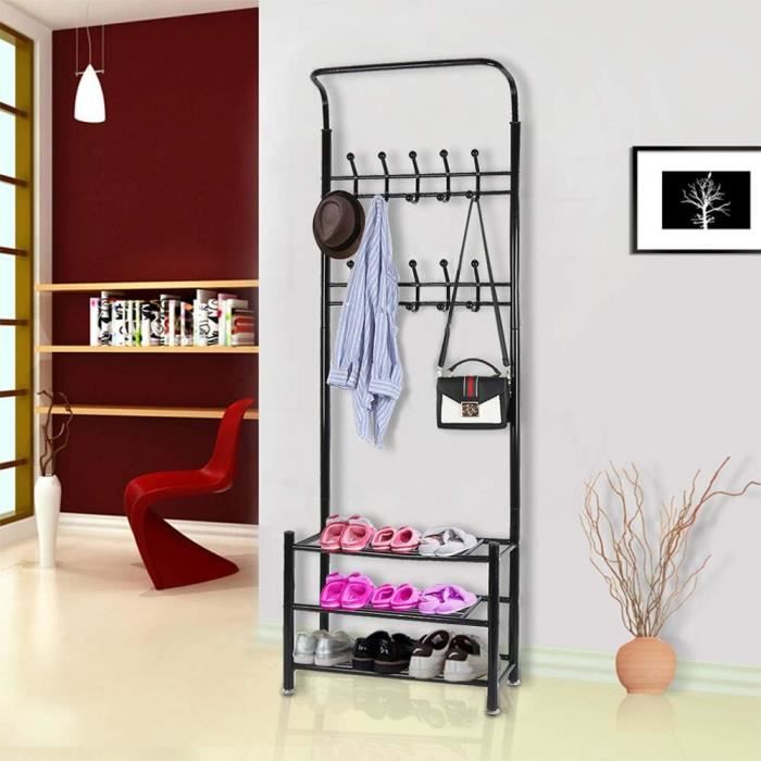 Porte Manteau Sur Pieds - Vestiaire Avec 3 Étagères De Rangement A ...