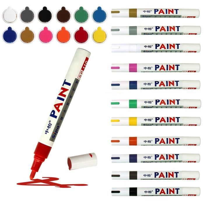 12Couleur Marqueur Permanent Stylo Etanche Peinture Pneu Caoutchouc ...