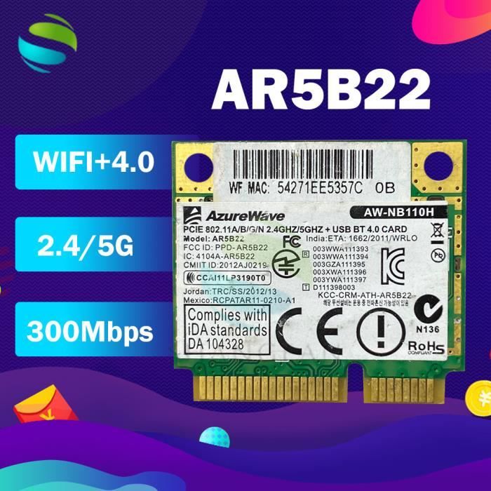 Carte réseau - AzureWave - AR9462 - Mini-PCI-Express - Wi-Fi 300Mbps ...