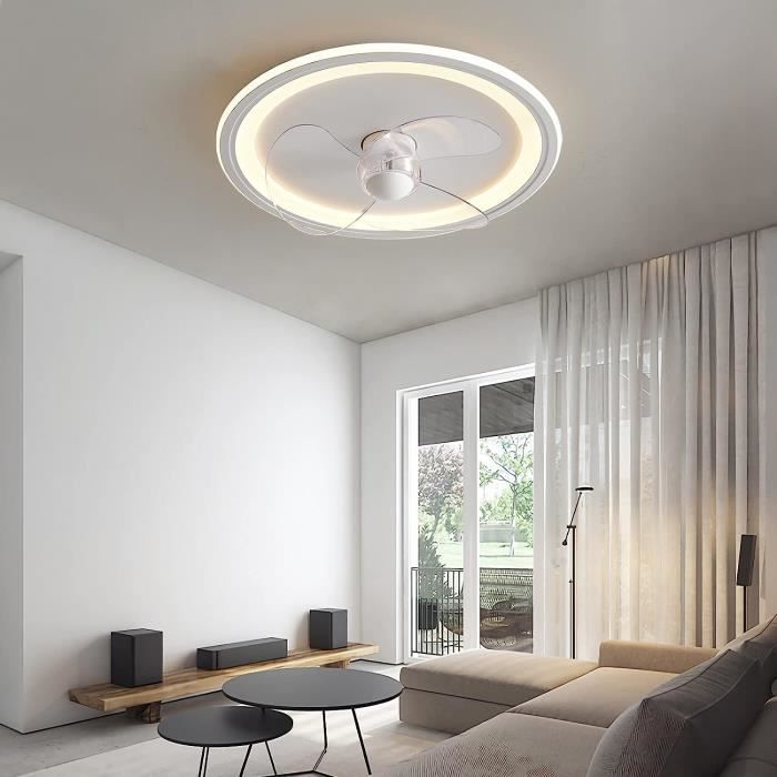 KNVSS Ventilateur Plafond avec Lumiere Ronde Mince, Silencieux LED ...