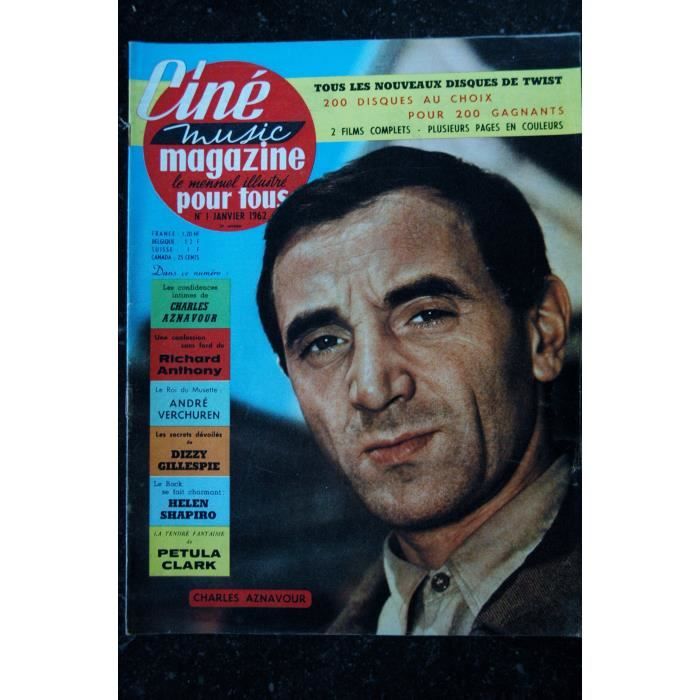 Photographie - CINE music MAGAZINE 1962 n° 1 - COVER Charles AZNAVOUR ...
