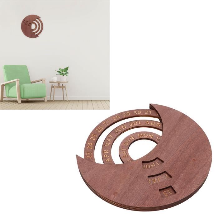 LAM-calendrier en bois Calendrier à disque en bois brun foncé disque ...