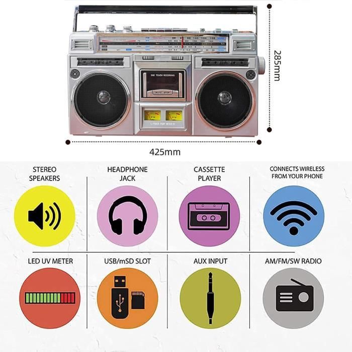 Luernas Magnétophone Rétro Boombox, Magnétophone Portable Avec ...