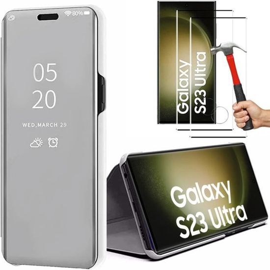 Coque Pour Samsung S23 Ultra 2 Verres Trempés Coque Effet Miroir