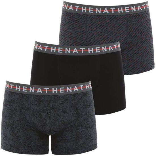 ATHENA Lot de 3 Boxers Homme Coton EASY STYLE Feuillage Noir Logo Gris ...