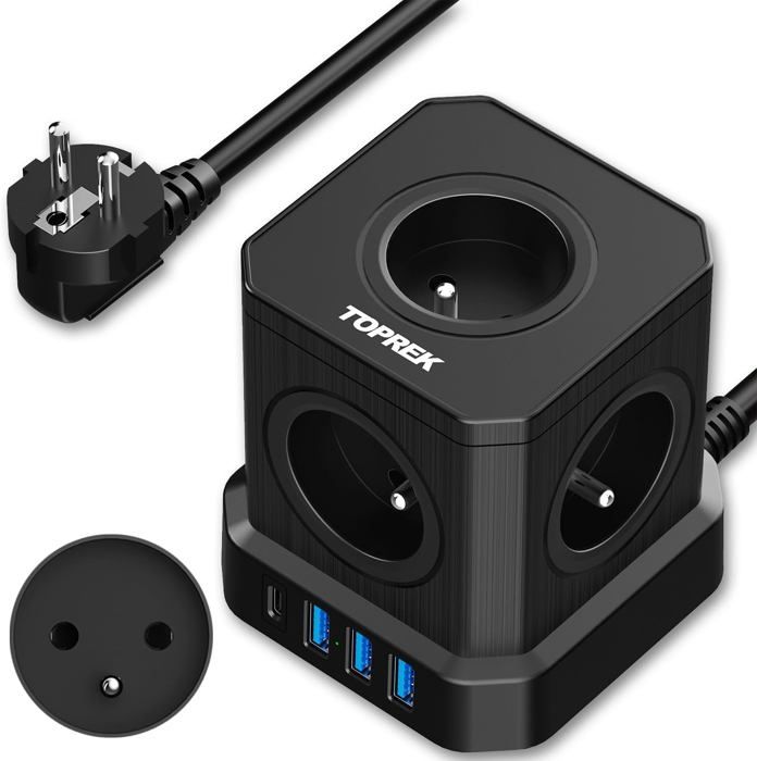 Multiprise USB Cube, Cube Rallonge Multiprise 2M avec 5 Prises AC ...