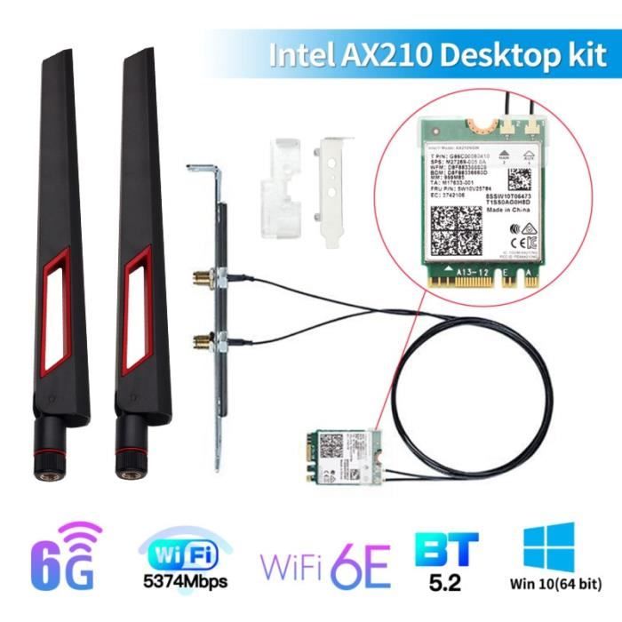 Kit wifi 6e ax210 - Kit de bureau Intel AX210 802.11ax, Wi Fi 6E 5374, MU MIMO mb-s, adaptateur ...