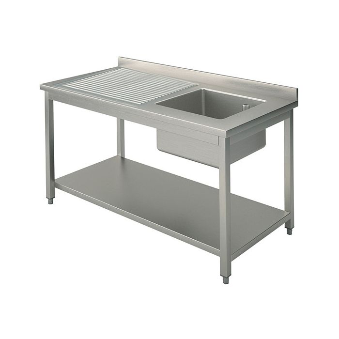 Plonge, 1 Bac, Égouttoir à Gauche, Sur Piètement, Avec Étagère Inférieure, 1000X700 mm - Mastro ...