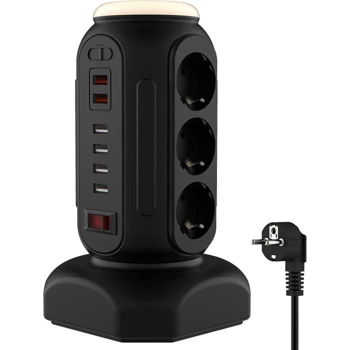 AJW-Tour Multiprise 9 Prises avec RGB Feux de Nuit Réglables et 6 Ports ...