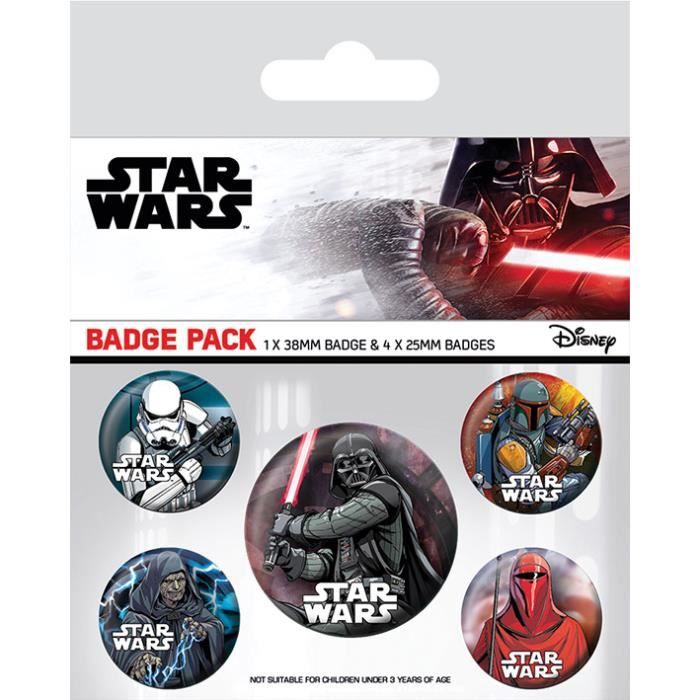 Pack de 5 badges Star Wars Dark Side Gris - Licence Star Wars ...