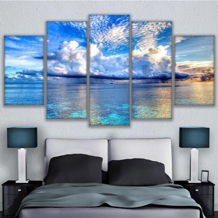 GUHB-410 Affiches de paysage marin nuage bleu ciel, 5 pièces, photos d ...
