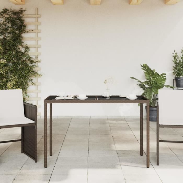 TAM Table de jardin dessus en verre marron 115x54x74 cm poly rotin ...