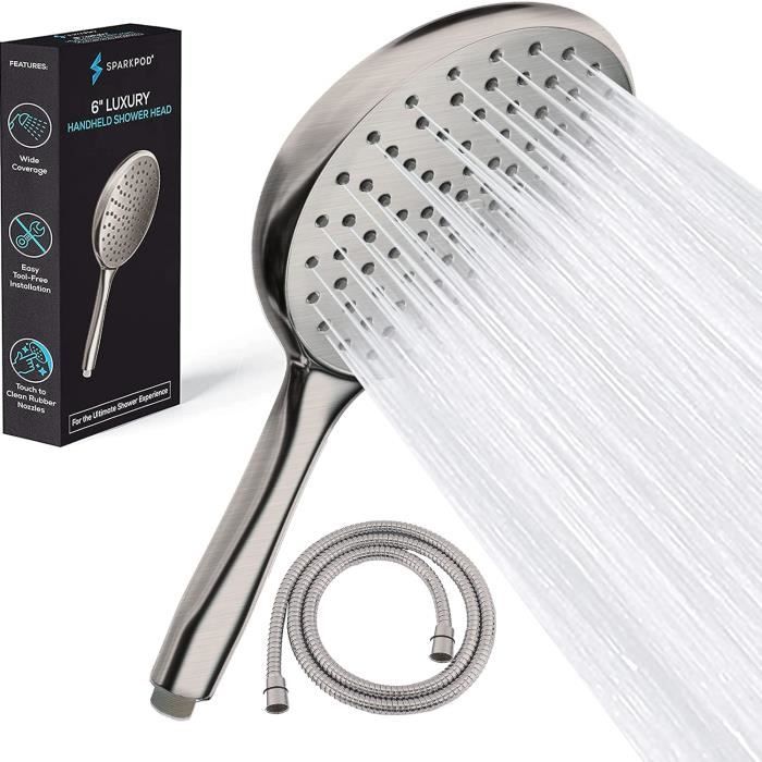 High Pressure Handheld Shower Head With Hose- Huge 6-Inch Face- Rain ...