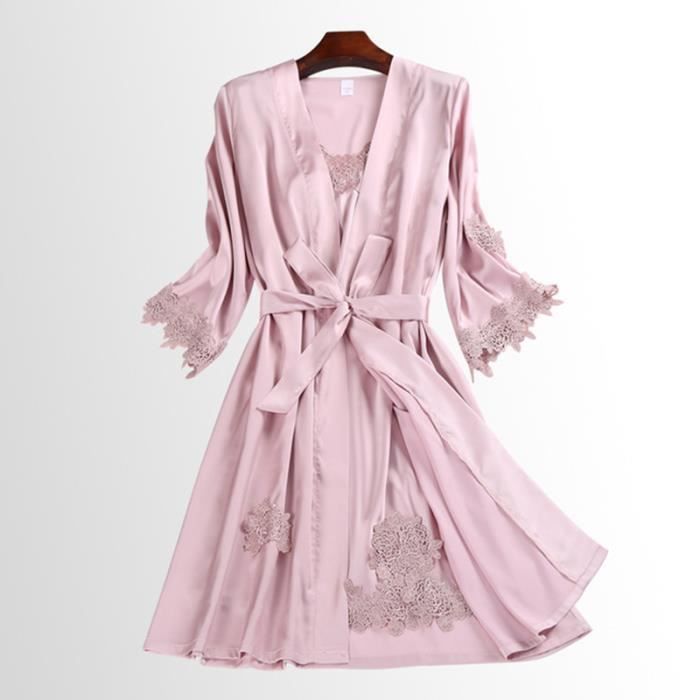 Pyjama en soie femme été,Robe de nuit courte en soie pour femmes ...