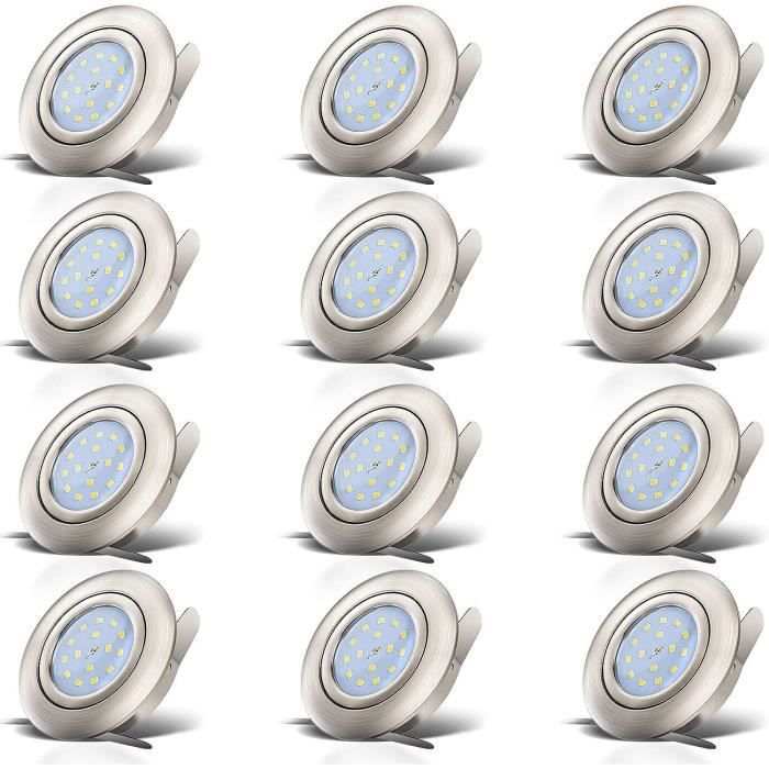 B.K.Licht lot de 12 spots LED encastrables ultra-plats, orientables, modules LED 5W intégrés ...