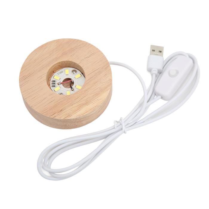 Base lumineuse LED - Tbest - Bois de chêne - 8 cm de diamètre - 2 cm d ...