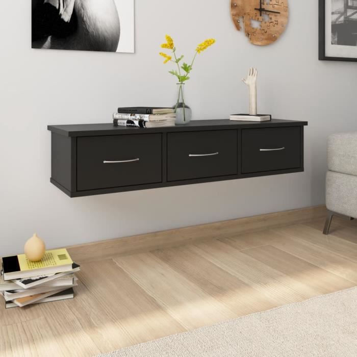 FAN | Étagère murale avec tiroirs Noir 88x26x18,5 cm Aggloméré | Haute ...