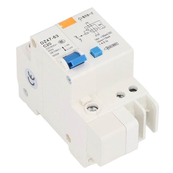 Zerone Disjoncteur domestique Disjoncteur Mini MCB 1P+N 20A 230V 400V 30mA 6000A Pouvoir de ...