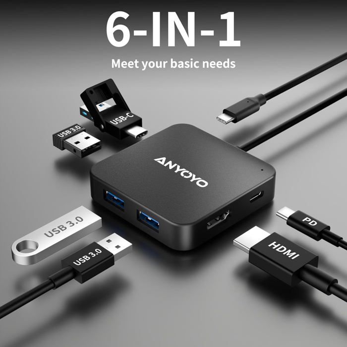 Hub USB C, 120 cm, 6 en 1, adaptateur USB C vers HDMI, avec HDMI 4K, 1 ...