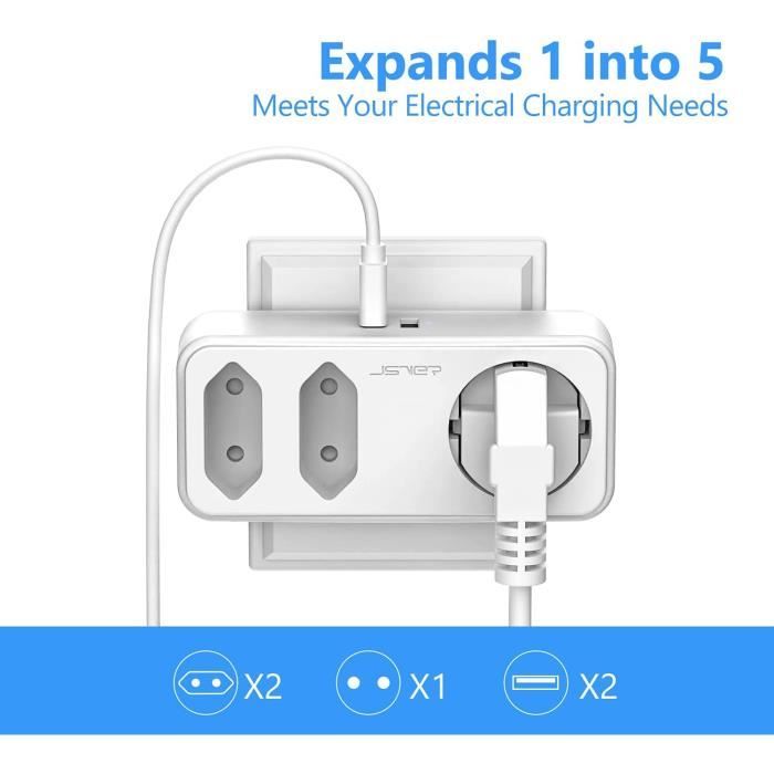 Prise Multiple Usb 5 En 1 Bloc Multiprises Usb Secteur 3 Prises Avec 2 ...