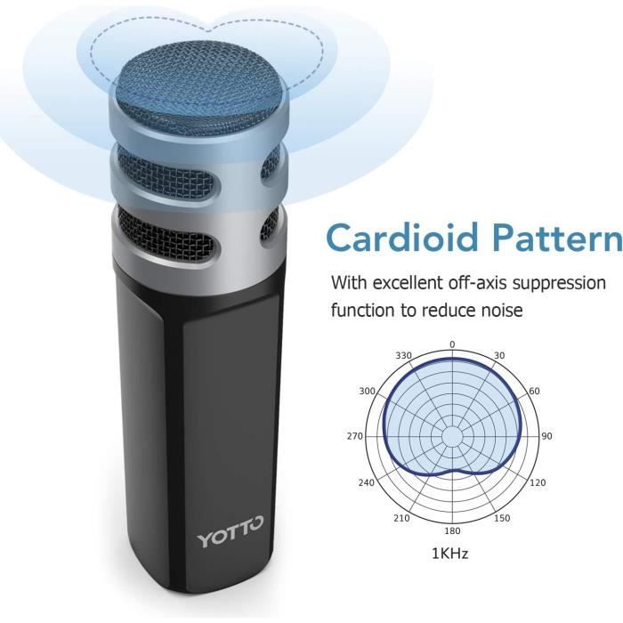 Yotto Microphone à condensateur USB Microphone Plug 'n Play Cardioïde ...