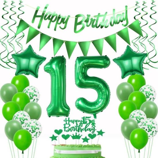 Ballons 15 Ans Anniversaire Garcon Fille Vert, Décoration Anniversaire ...