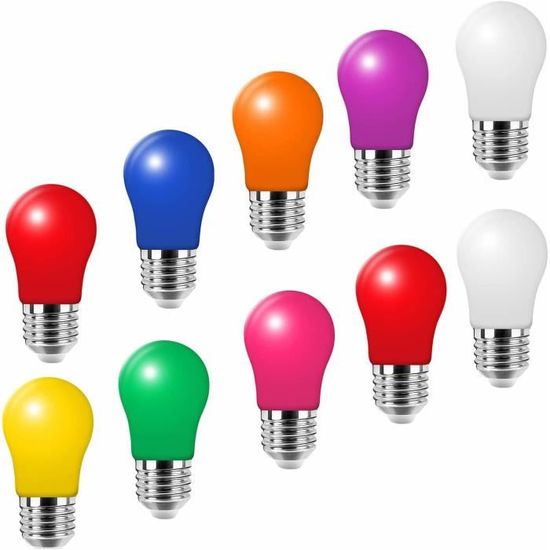 Lot De 10 Ampoule Couleur Led E27 3W E27 Équivalent 3W, Pour Extérieur Intérieur Noël Sapin Fées ...