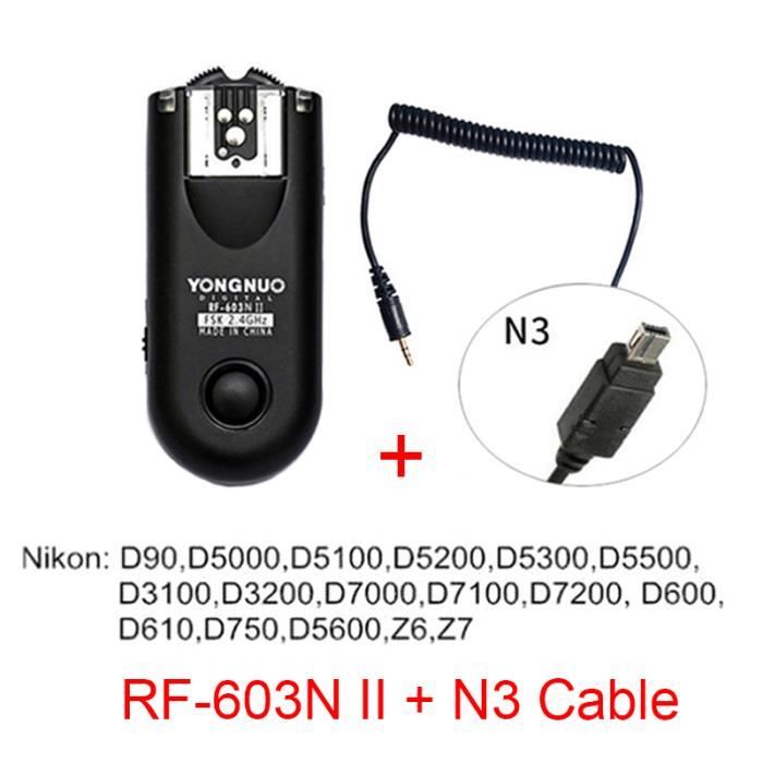 Yongnuo RF 603 II Déclencheur Sans Fil N1 N3 pour Nikon D90 D600 D7100 D7000 D5100 D5000 D3100 ...