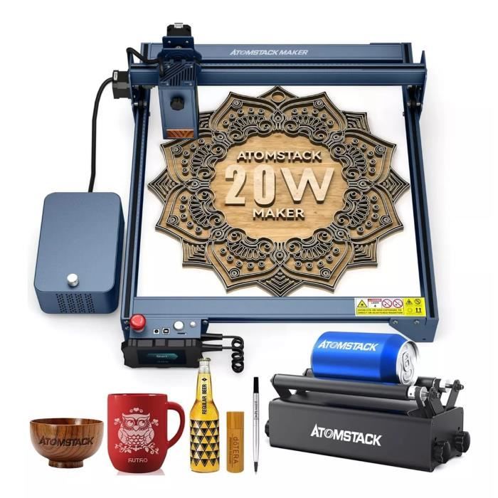 ATOMSTACK A20 PRO 130W Machine de gravure laser avec rouleau rotatif et ...