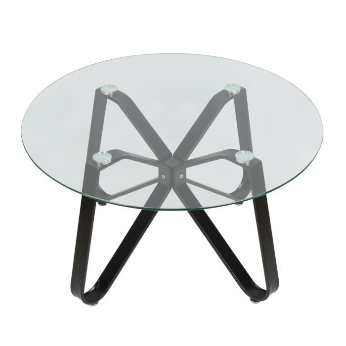 Table basse ronde en verre MAESTROHA - Style moderne - Transparent+Noir ...