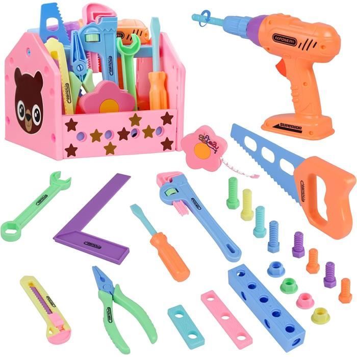 LIWI-Ensemble d'outils pour enfants avec boîte de forage et mètre ruban ...
