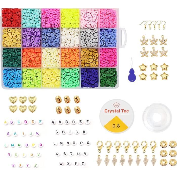 Perles Heishi,6000+ Pièces Kit Perles Plates pour Bracelet,24 Couleurs ...