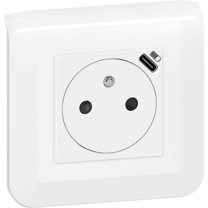 Prise de courant Surface Mosaic avec chargeur Type-C 2 modules - blanc ...