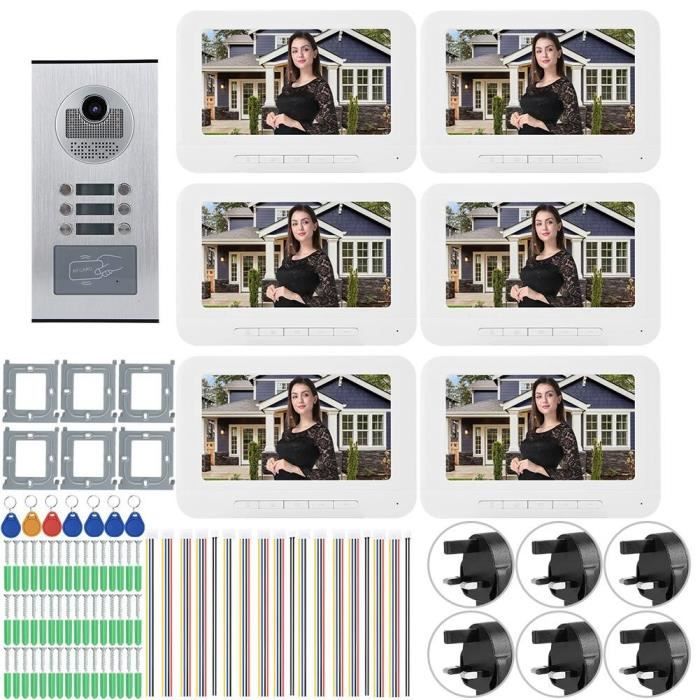 Fdit Sonnette d'interphone 6 appartements 7in 1000TVL HD visiophone ...
