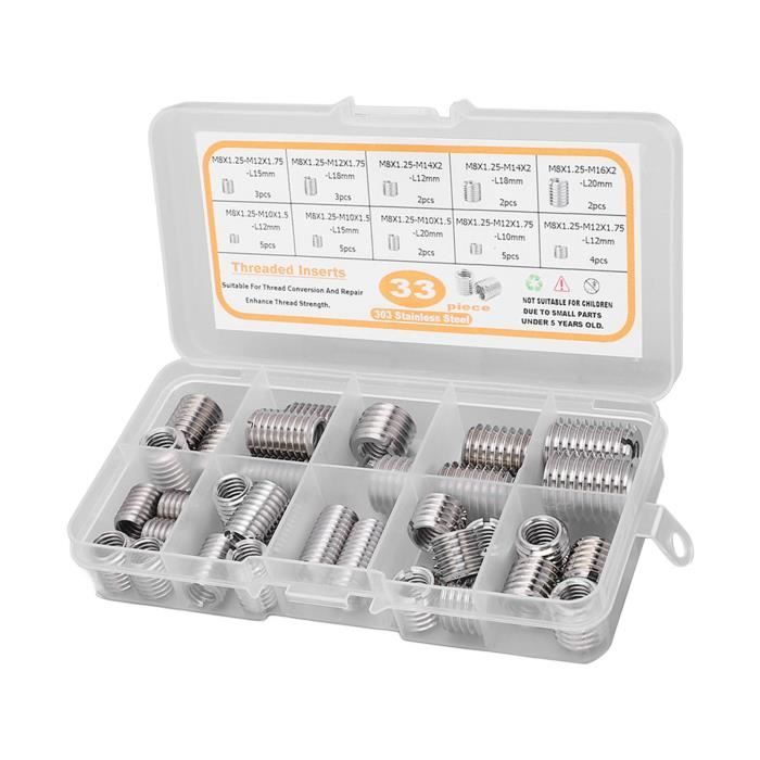 EJ.life écrou réducteur de filetage 33 pièces M8x1.25 Kit d'assortiment d'inserts filetés ...