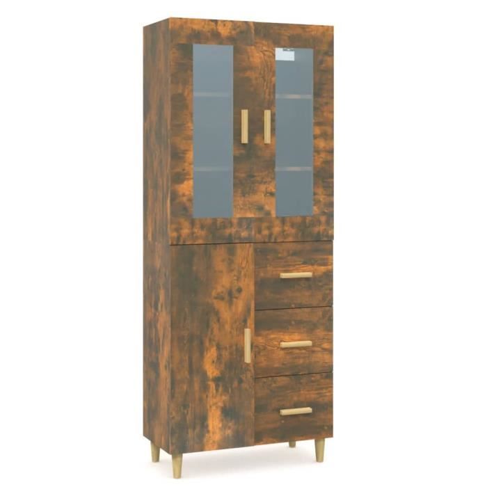 KEENSO Buffet haut Chêne fumé 69,5x34x180 cm Bois d'ingénierie A3114881 ...