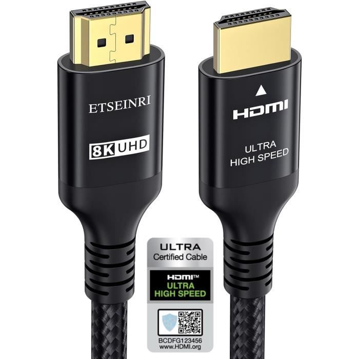 8K 4K Câble Hdmi 2.1 1M, Certifié 48Gbps Ultra Haute Vitesse Câbles ...