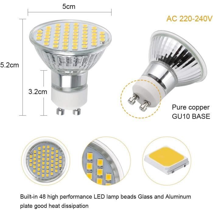 Ampoules Led Gu10,6Pcs 3W Equivalent 30W Ampoule Halogene,Ampoules Led Spot,Blanc Chaud 2700K ...